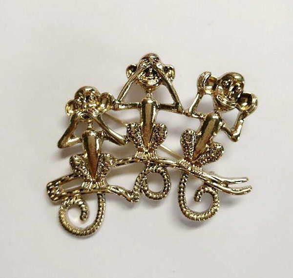 Retro Cute Three "No Evil" Monkeys Brooch - Magnolia Mountain Jewelry