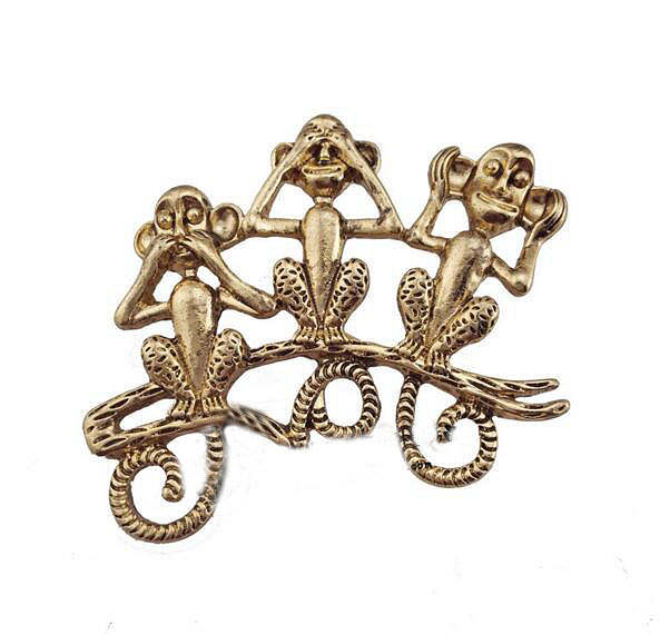 Retro Cute Three "No Evil" Monkeys Brooch - Magnolia Mountain Jewelry