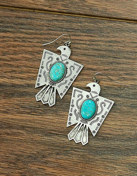 Thunderbird, Natural Turquoise Earrings - Magnolia Mountain Jewelry